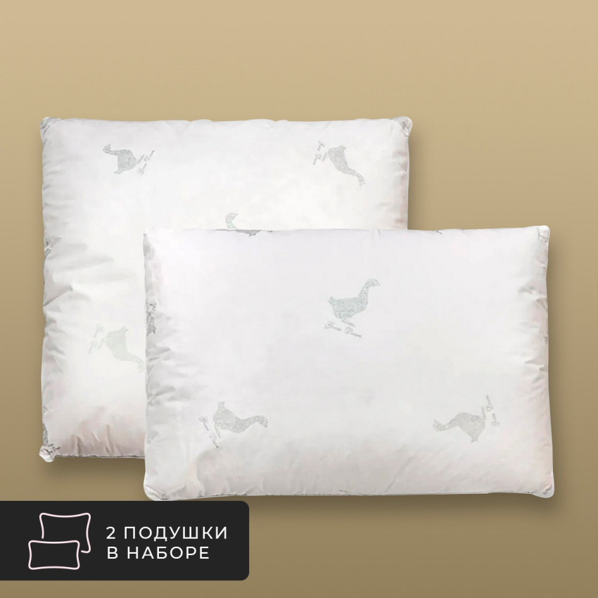Комплект из 2 подушек пушэ, 60% пух сибирского гуся, 40% перо в ...