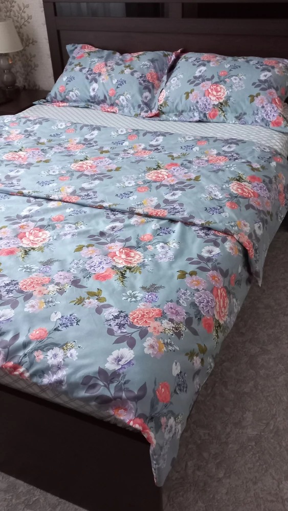 Постельное белье Эмира голубой, серый Кассия из сатина